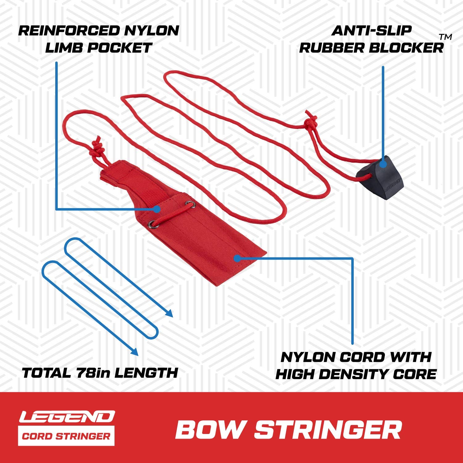 LEGEND Cord Bow Stringer - Traditional Limbsaver Stringing Tool for Recurve Bows & Longbows - Must-Have Archery Accessories & Equipment - Heavy Duty Nylon Bowstring Tools with No-Slip Pad for Safety