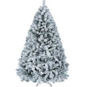 yaheetech 6ft premium snow flocked artificial christmas tree hinged pine full holiday xmas tree for home office party decoration with 820 branch snow tips and metal stand