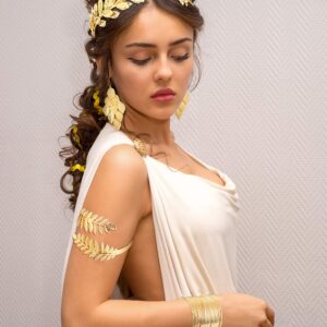 Jstyle Grecian Goddess Costume Accessories Set for Women Leaf Headband Coil Upper Arm Bracelet Dangle Earrings for Wedding Toga Party