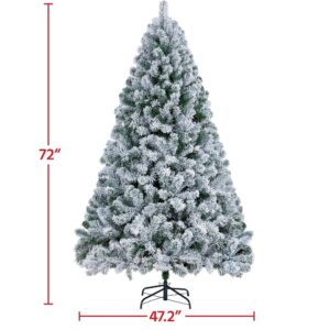 Yaheetech 6ft Premium Snow Flocked Artificial Christmas Tree Hinged Pine Full Holiday Xmas Tree for Home Office Party Decoration with 820 Branch Snow Tips and Metal Stand