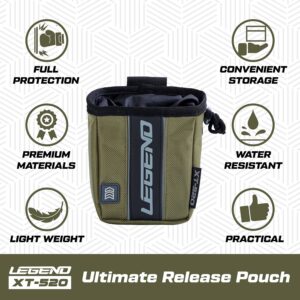 LEGEND - XT520 Quick Release Pouch & Finger Tab Bag (Army Green) | Interior Divider for Better Organization & Storage of Release Aids | Attaches to Standard 2" Belt | Quick Drawstring Closure