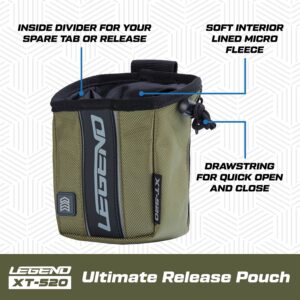 LEGEND - XT520 Quick Release Pouch & Finger Tab Bag (Army Green) | Interior Divider for Better Organization & Storage of Release Aids | Attaches to Standard 2" Belt | Quick Drawstring Closure