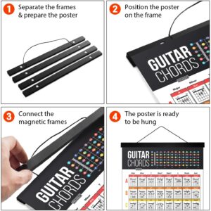 reussir Guitar Chord Poster | 16"x24" Guitar Chord Chart & 56 Guitar Fretboard Cards & Magnetic Poster Hanger | A Gift for Guitar Beginners and Teachers