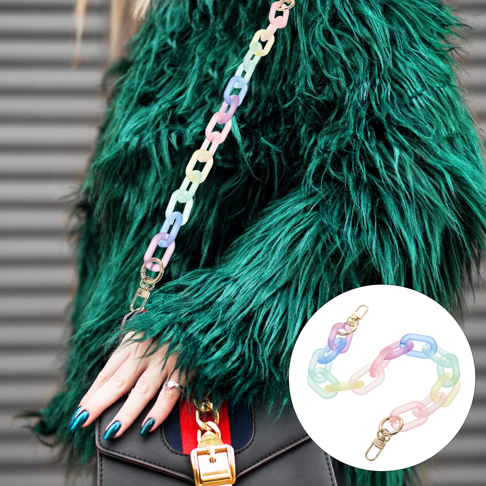 Acrylic Handbag Strap Colorful Rainbow Purse Chian Crossbody Strap for Bag Purse DIY Making Accessories (40cm)