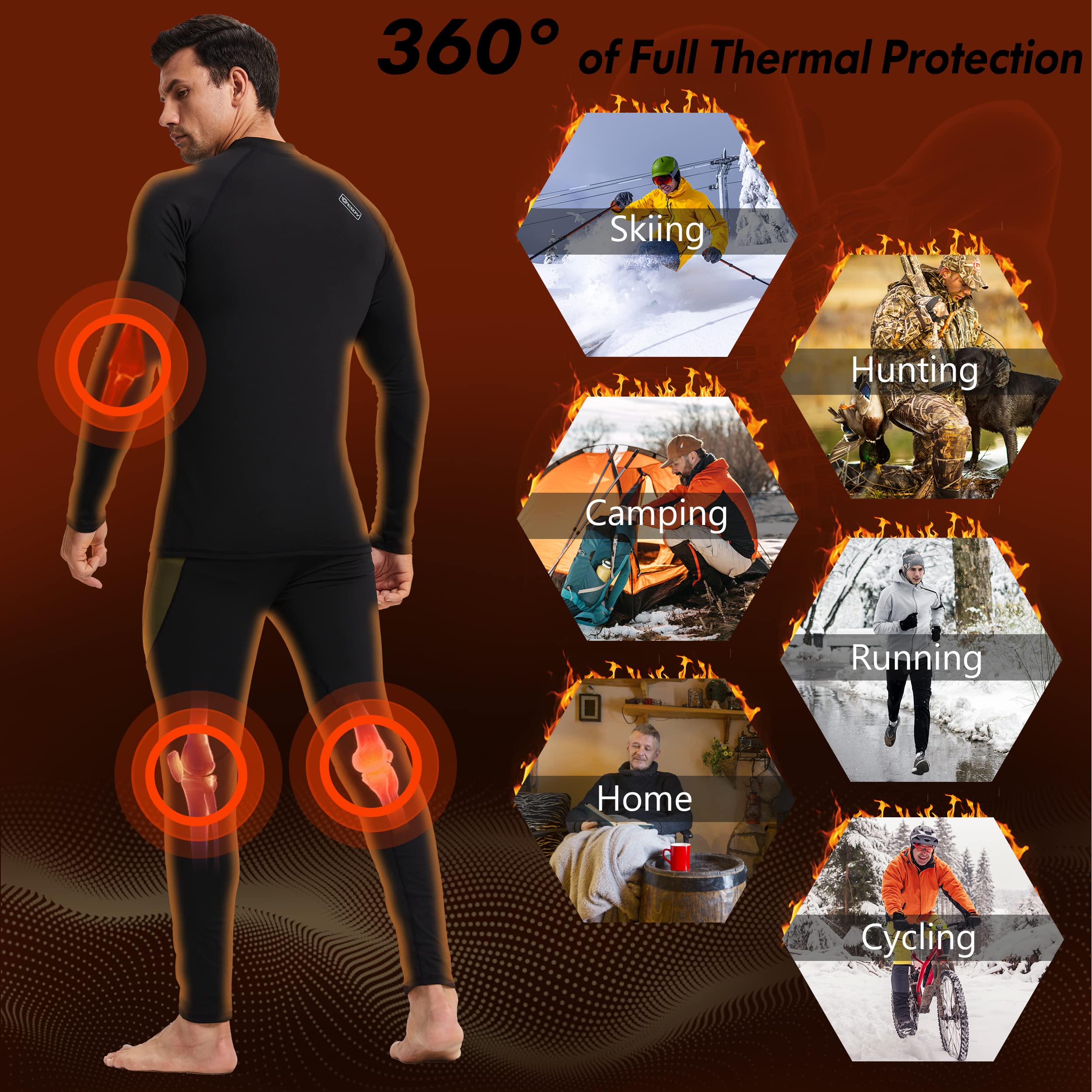 romision Thermal Underwear for Men 2 Pack Sets, Soft Long Johns Warm Base Layer Top and Bottom with Fleece Lined for Cold Winter