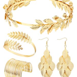 Jstyle Grecian Goddess Costume Accessories Set for Women Leaf Headband Coil Upper Arm Bracelet Dangle Earrings for Wedding Toga Party