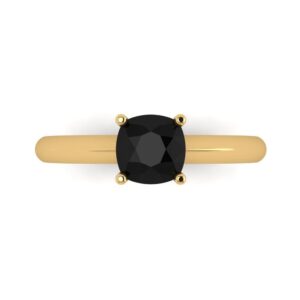 1.0 ct cushion cut solitaire genuine natural black onyx bridal designer anniversary engagement ring 14k yellow gold 5.25