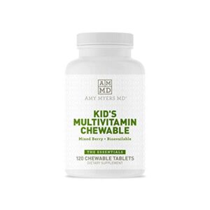 dr. amy myers kids multivitamin chewable for optimal health - activated b vitamins, zinc, selenium, iodine + more - 23 vitamins & minerals, gluten free - berry flavor, 120 tablets