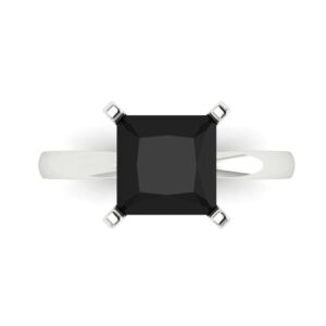 2.95ct princess cut solitaire genuine natural black onyx 4-prong classic statement ring 14k white gold for women size 6.25