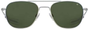 ao original pilot sunglasses - matte silver - calobar green skymaster glass lenses - bayonet temple - polarized - 55-20-140