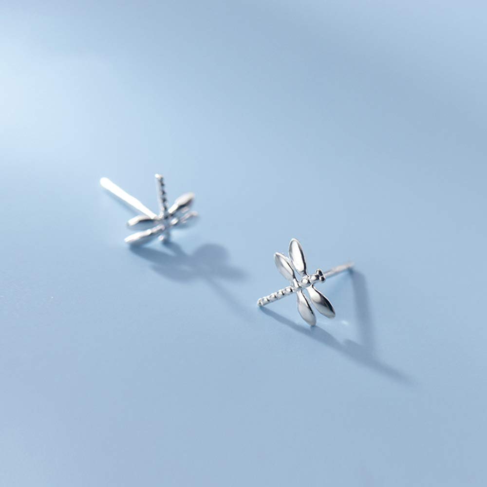 Dainty Dragonfly Tiny Stud Earrings S925 Sterling Silver for Women Girls Minimalist Insect Small Cartilage Earring Studs Jewelry Gifts Hypoallergenic