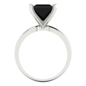 2.95ct Princess Cut Solitaire Genuine Natural Black Onyx 4-Prong Classic Statement Ring 14k White Gold for Women Size 6.25