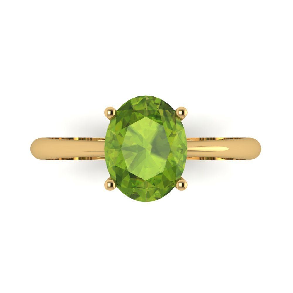 Clara Pucci 1.9ct Oval Cut Solitaire Genuine Vivid Green Peridot Proposal Bridal Designer Wedding Anniversary Ring 14k Yellow Gold