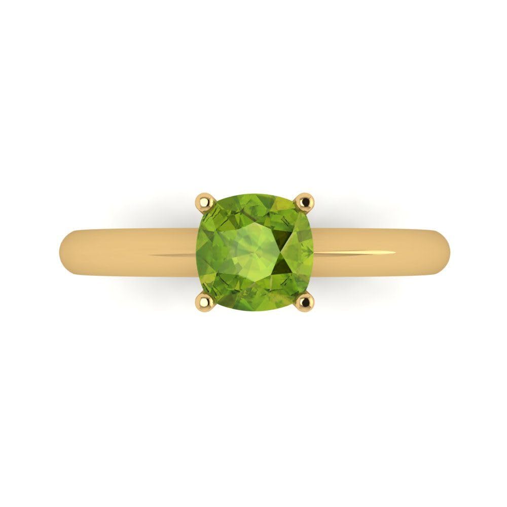 Clara Pucci 1.0 ct Cushion Cut Solitaire Genuine Natural Green Peridot Engagement Bridal Promise Anniversary Ring 14k Yellow Gold