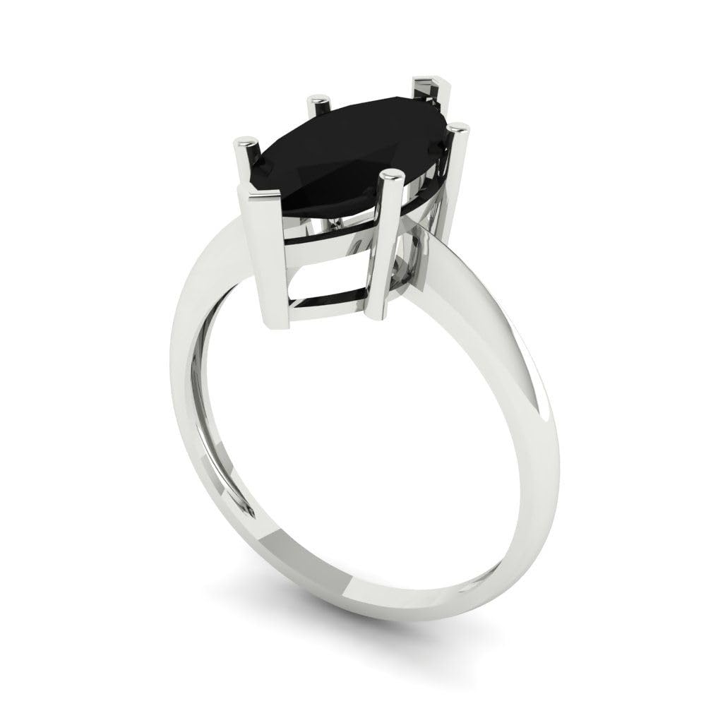 2.50 ct Marquise Cut Solitaire Genuine Natural Black Onyx Wedding Bridal Designer Anniversary Engagement Ring 14k White Gold 9