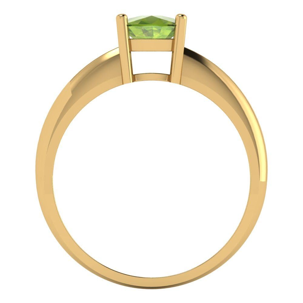 Clara Pucci 1.0 ct Cushion Cut Solitaire Genuine Natural Green Peridot Engagement Bridal Promise Anniversary Ring 14k Yellow Gold