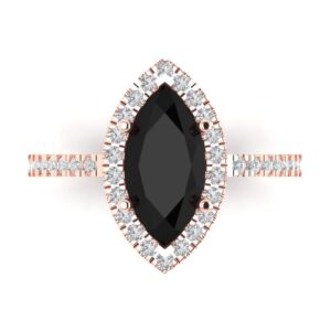 2.38 ct marquise cut solitaire accent halo natural black onyx engagement promise anniversary bridal ring 14k rose gold 4.25