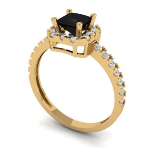 1.37ct Princess Cut Solitaire with accent Natural Black Onyx designer Modern Statement Ring Solid 14k Yellow Gold Size 9