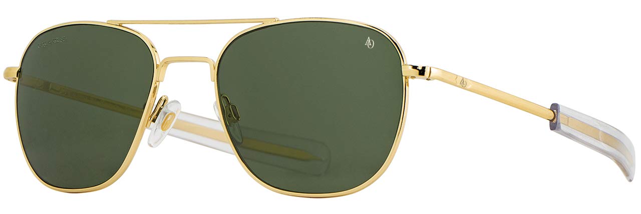 AO Original Pilot Sunglasses - Gold - Calobar Green AOLite Nylon Lenses - Bayonet Temple - Polarized - 55-20-140