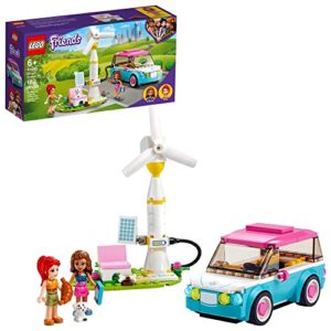 lego friends olivia's electric car toy 41443 vehicle for girls, boys and kids 6 plus years old, with mia mini-doll & puppy figure eco education playset