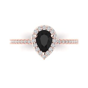 1.16ct pear cut solitaire with accent black onyx designer wedding bridal art deco anniversary ring 14k pink rose gold 3.5