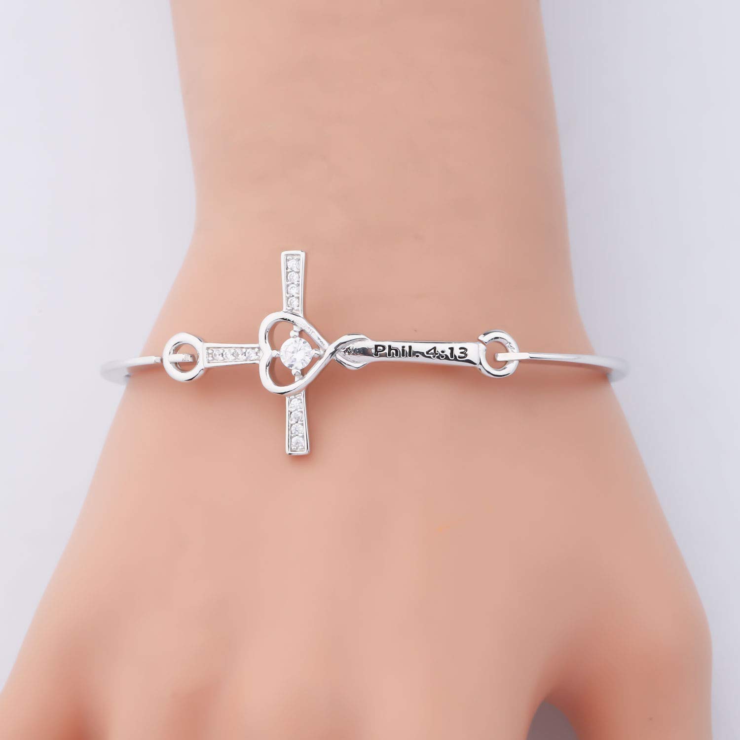 LQRI Christian Cross Bracelet Philippians 4:13 gift Bible Verses Gift God Cross Bangle Religious Gift For Women (B-Phil 4:13)