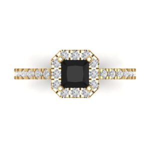 1.37ct princess cut solitaire with accent natural black onyx designer modern statement ring solid 14k yellow gold size 9