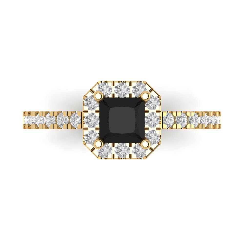 1.37ct Princess Cut Solitaire with accent Natural Black Onyx designer Modern Statement Ring Solid 14k Yellow Gold Size 9