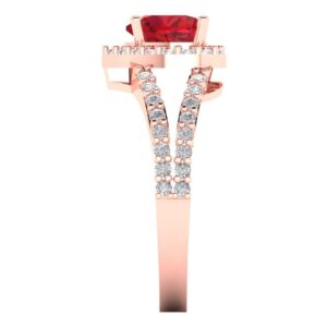 Clara Pucci 1.69ct Heart Cut Solitaire Halo split shank Red Ruby Designer Wedding Bridal art deco Anniversary Ring 14k Rose Gold 5