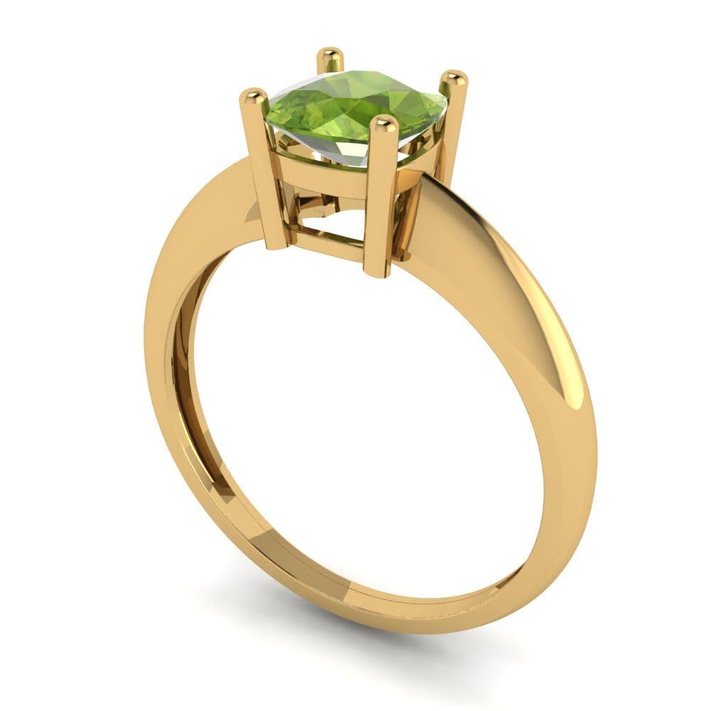 Clara Pucci 1.0 ct Cushion Cut Solitaire Genuine Natural Green Peridot Engagement Bridal Promise Anniversary Ring 14k Yellow Gold