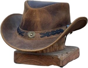 hadzam leather cowboy hat shapeable into outback hat, australian hats for men & women (us, alpha, large, brown)