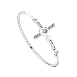 lqri christian cross bracelet philippians 4:13 gift bible verses gift god cross bangle religious gift for women (b-phil 4:13)