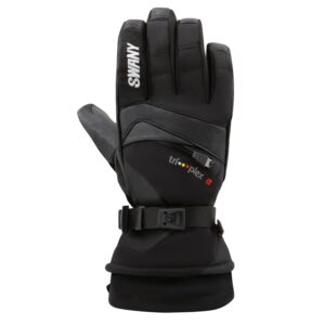 swany men's x-change sports moisture-wicking quick-drying warm durable flexible leather winter gloves, black, large