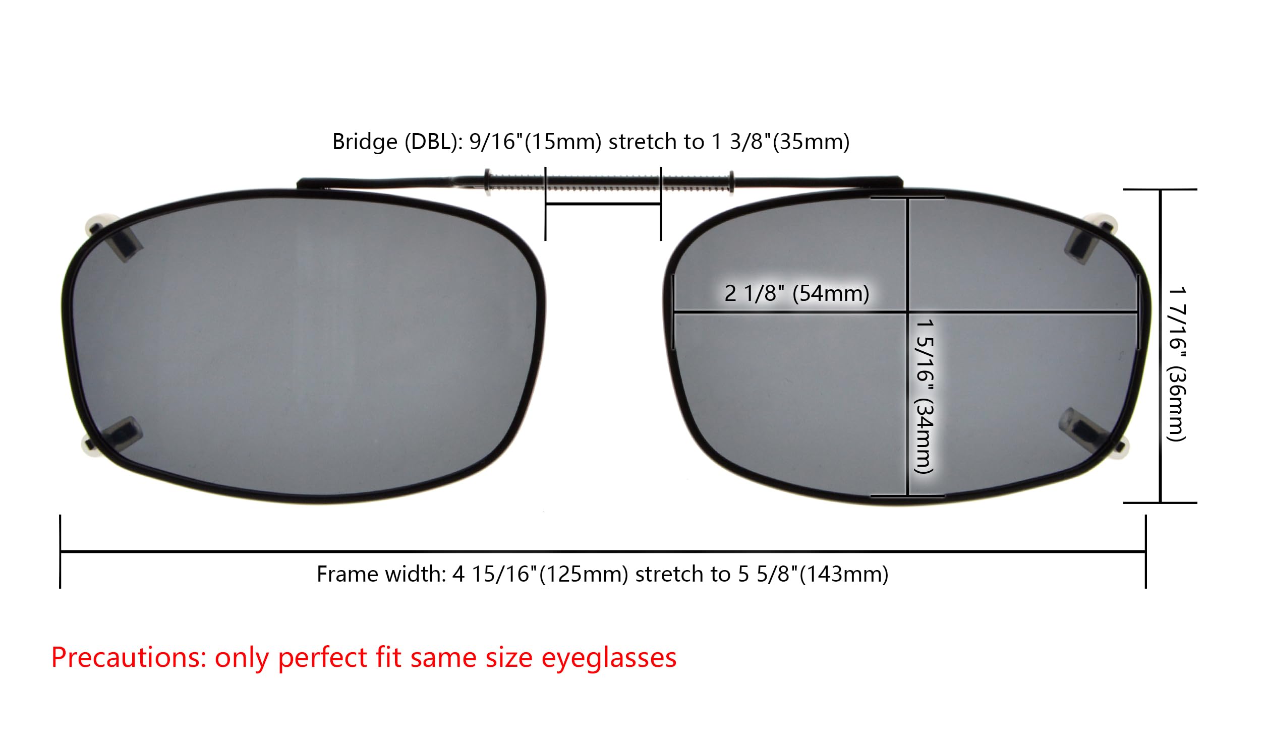 Eyekepper Metal Frame Rim Polarized Lens Clip On Sunglasses 54 * 34MM Grey Lens