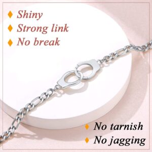 FindChic Handcuff Ankle Bracelets for Women Partners in Crime Stainless Steel Gothic Punk Jewelry 8.5'' Adjustable Ankle Chain Foot Link Infinity Anklets