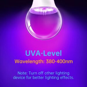 LED Black Lights Bulb, 9W A19 Led Bulb (75Watt Equivalent), UVA Level 380-400nm, E26 Medium Base 120V, Glow in The Dark for Blacklights Party, Body Paint, Fluorescent Poster- 4 Pack