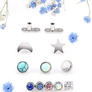 Jenxnjsjo Dermal Piercing Jewelry Tops Back Anchor Surgical Steel Top 14g Titanium Base Face Heart Microdermal Micro Dermals Punk Body Piercings Studs for Women Men Hypoallergenic