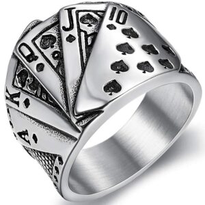 jude jewelers retro vintage stainless steel poker games royal sraight flush casino cocktail party biker ring (silver, 16)