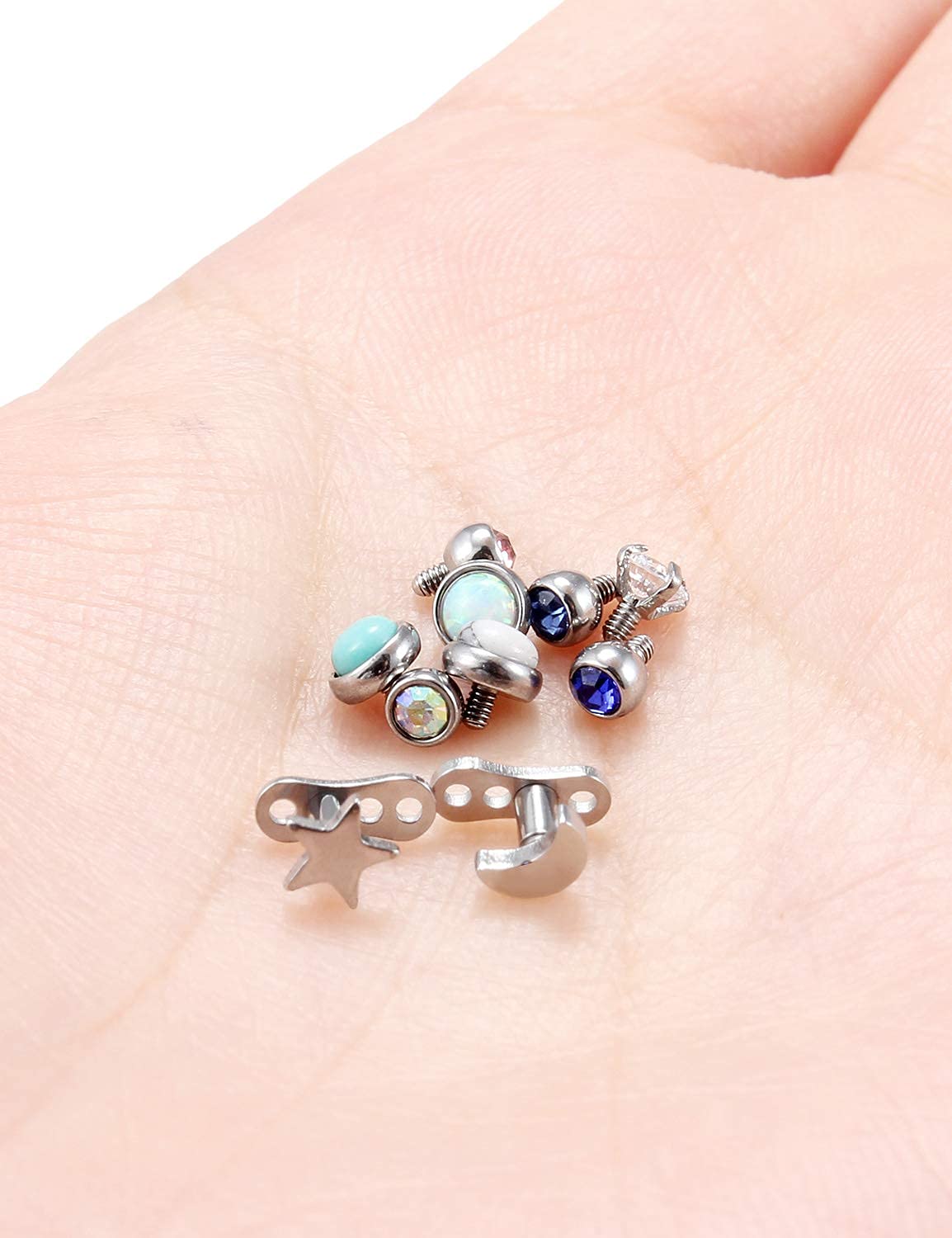 Jenxnjsjo Dermal Piercing Jewelry Tops Back Anchor Surgical Steel Top 14g Titanium Base Face Heart Microdermal Micro Dermals Punk Body Piercings Studs for Women Men Hypoallergenic