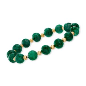 ross-simons 90.00 ct. t.w. gemstone bead stretch bracelet with 14kt yellow gold