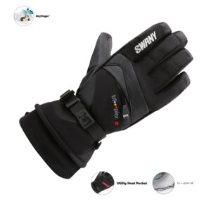 Swany Men's X-Change Sports Moisture-Wicking Quick-Drying Warm Durable Flexible Leather Winter Gloves, Black, Large