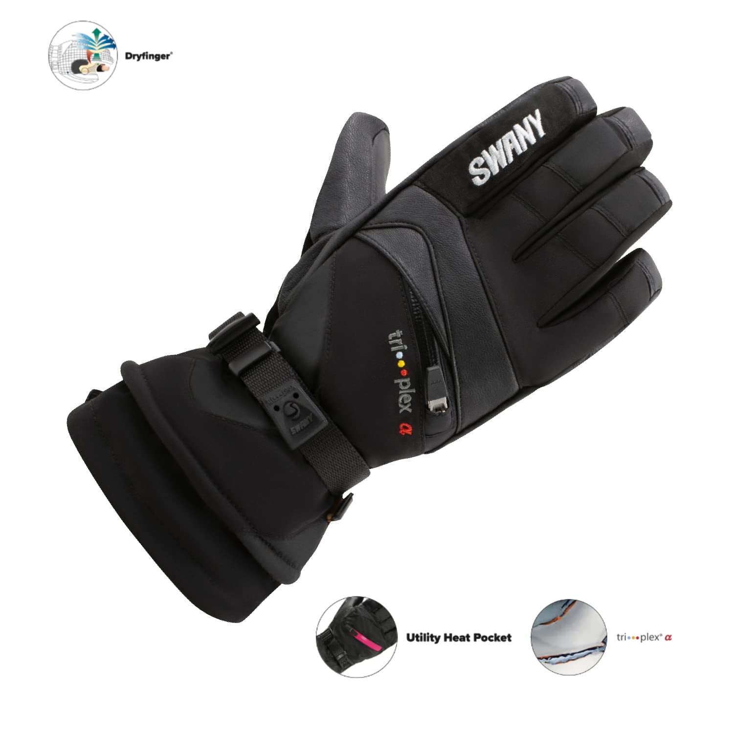 Swany Men's X-Change Sports Moisture-Wicking Quick-Drying Warm Durable Flexible Leather Winter Gloves, Black, Medium