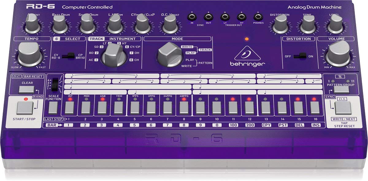 Behringer Rhythm Designer RD-6 Analog Drum Machine, Purple Translucent