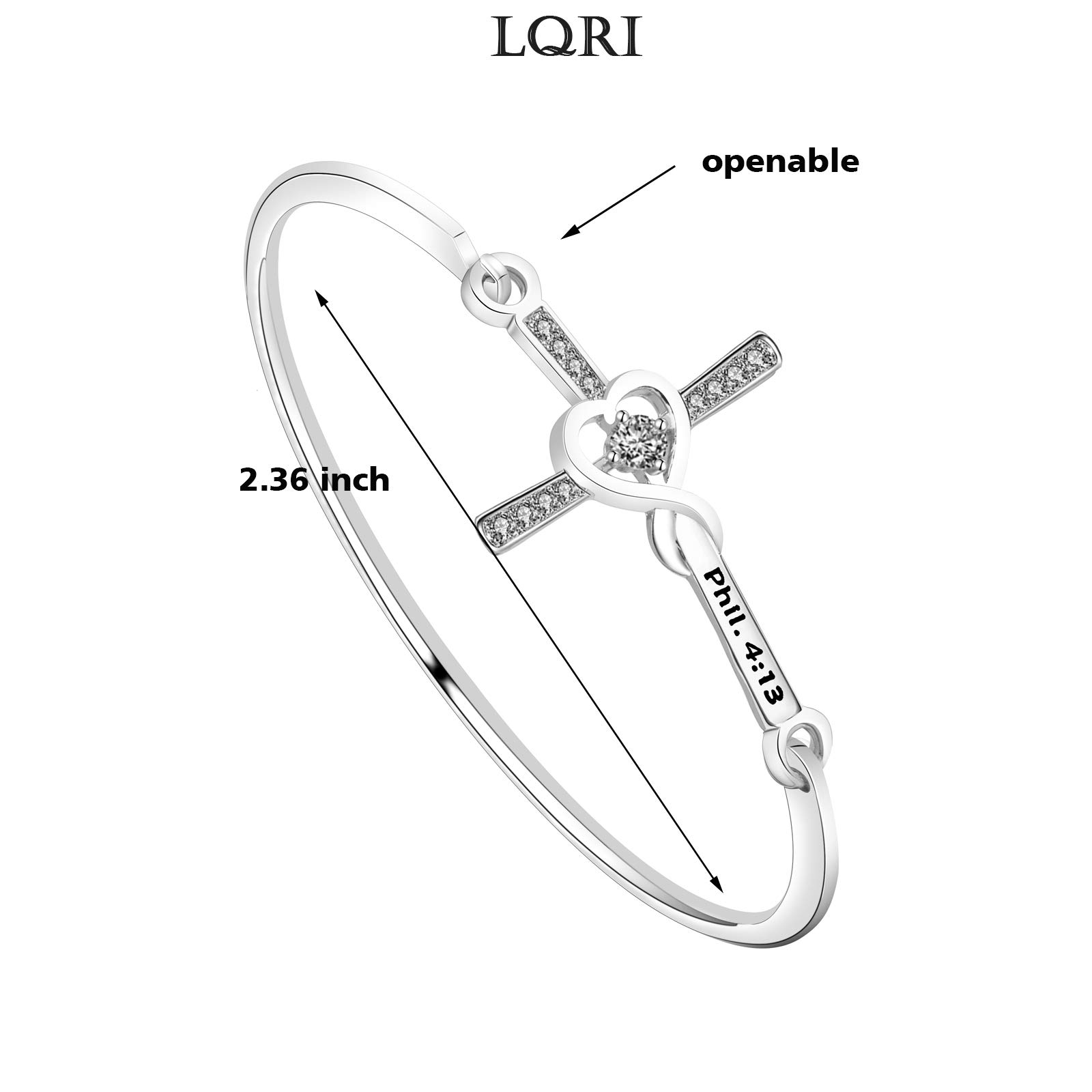 LQRI Christian Cross Bracelet Philippians 4:13 gift Bible Verses Gift God Cross Bangle Religious Gift For Women (B-Phil 4:13)