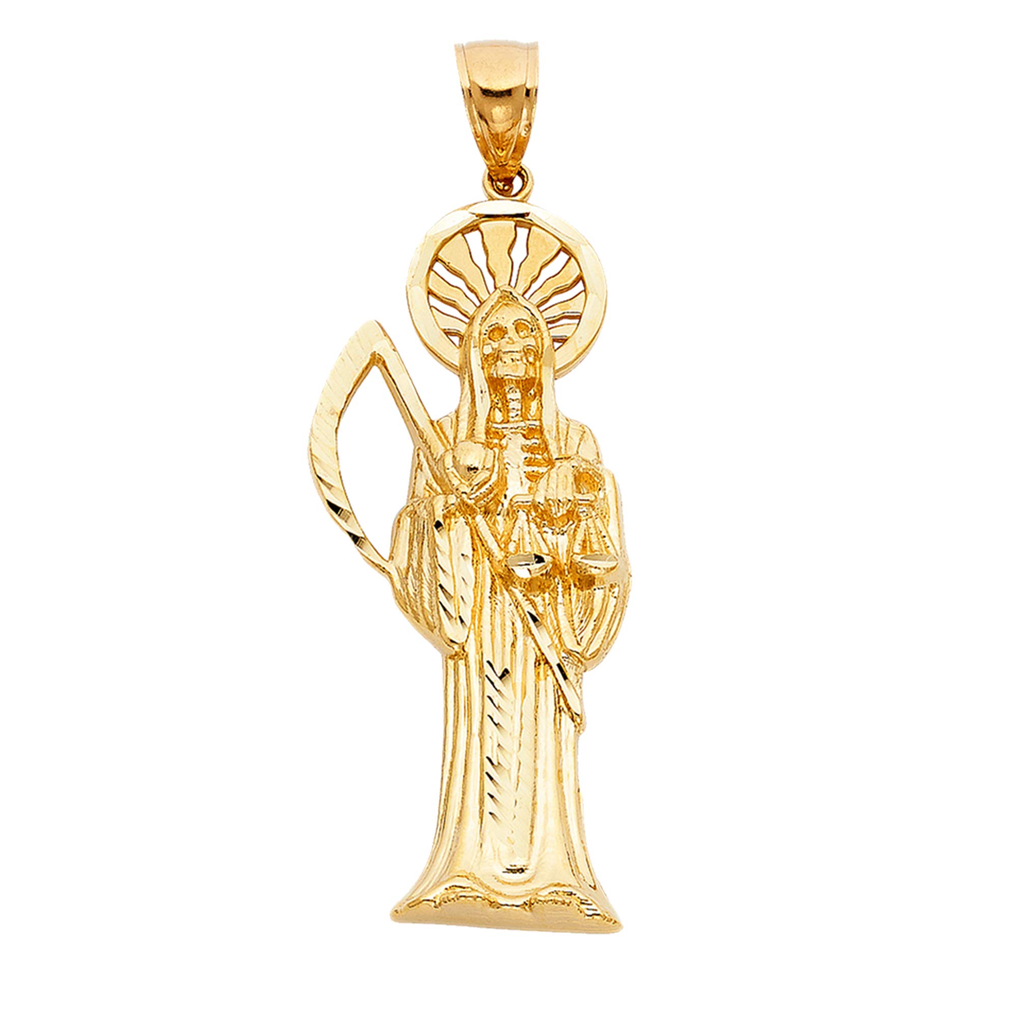 14k Yellow Gold High Polish Small to Extra Large Religious Santa Muerte Charm Pendant (TGDJ-2507 (3.5 Inch))