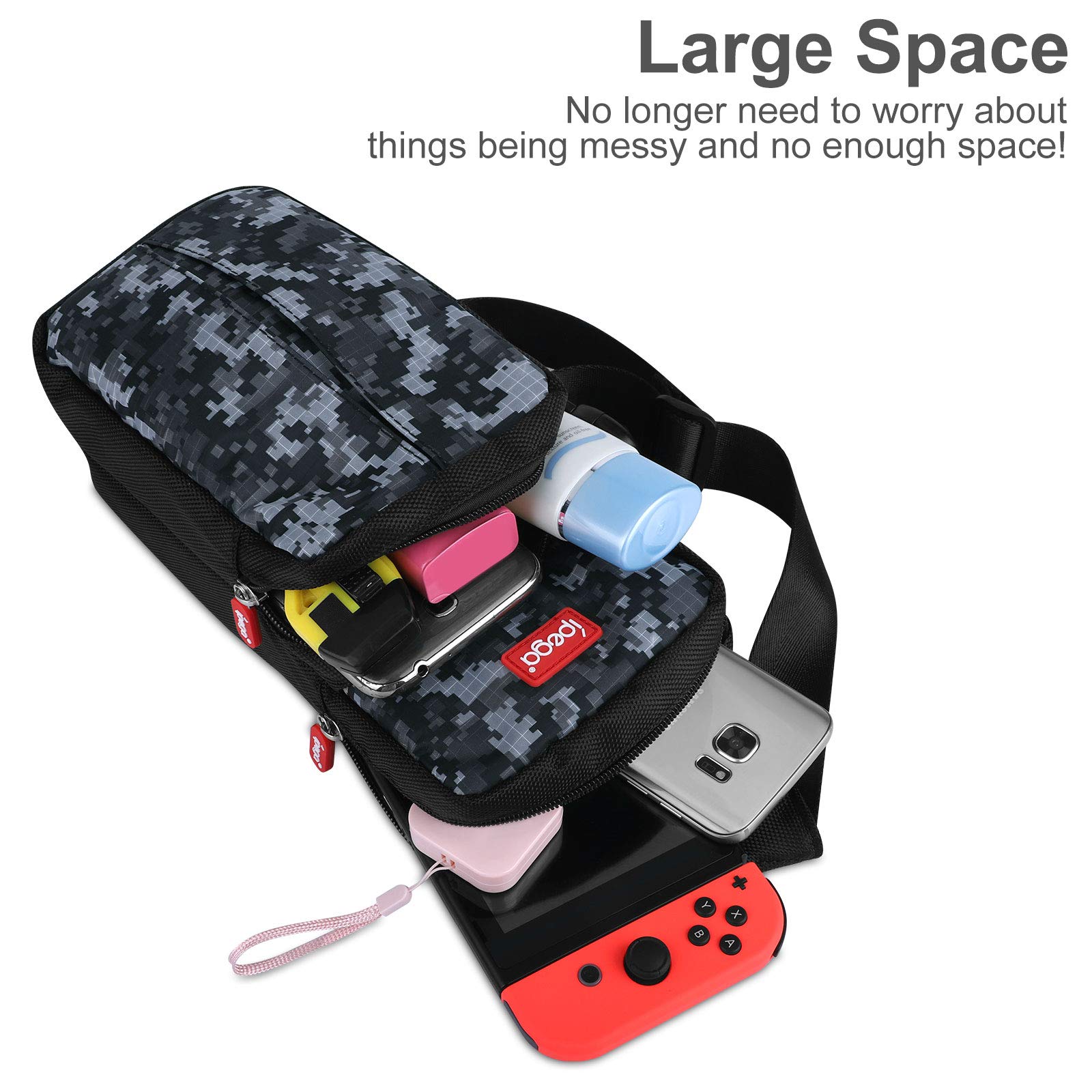 SUNJOYCO Backpack Carrying Travel Bag Fit for Nintendo Switch, Large Capacity Switch Backpack, Sling Crossbody Bag Shoulder Bag, Cute Travel Carrying Case, Chest Gaming Bag Switch Storage Bag for Men