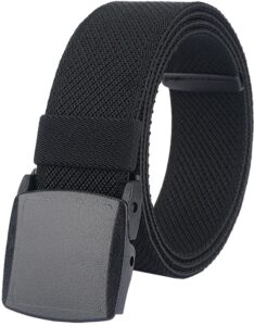 men's elastic stretch belts, webbing canvas sports belt for men women with plastic buckle for outdoor work travel golf, adjustable casual belts for pants size below 46 inches [53"long 1.5"wide](black)