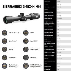 SIG SAUER SIERRA6BDX 3-18x44mm 30mm Maintube F2 / Second Focal Plane Riflescope with Integrated BDX Ballistic Data Xchange 2.0 - Compact Lightweight Durable Waterproof Fogproof Hunting Rifle Scope