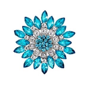 austrian crystal geometry flower brooch pins wedding brooches bouquet jewelry accessories for women, light blue 2