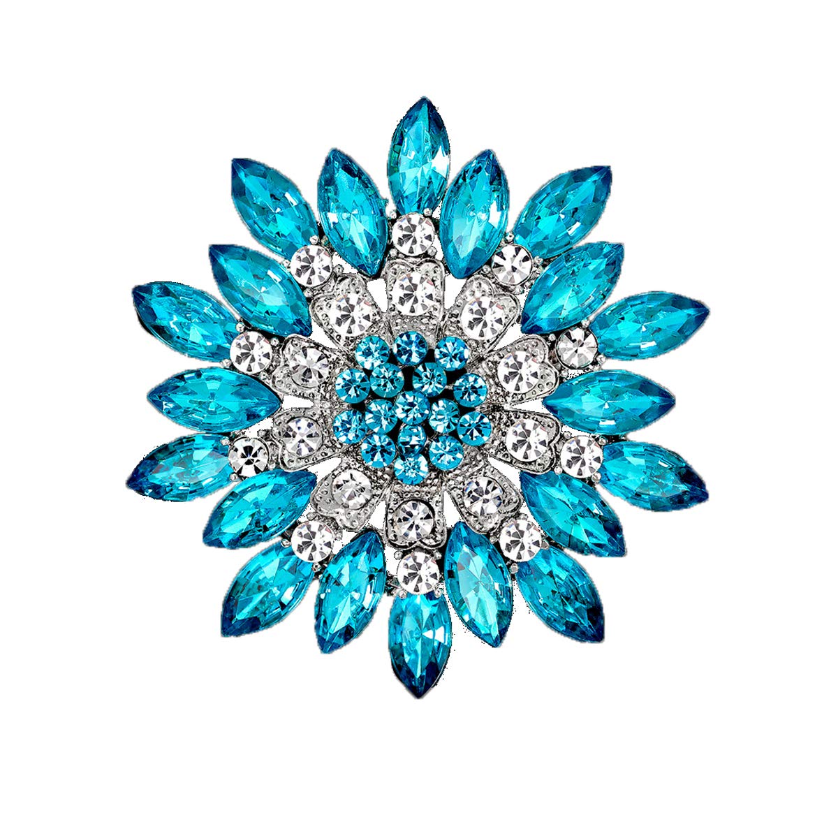 Austrian Crystal Geometry Flower Brooch Pins Wedding Brooches Bouquet Jewelry Accessories for Women, Light Blue 2